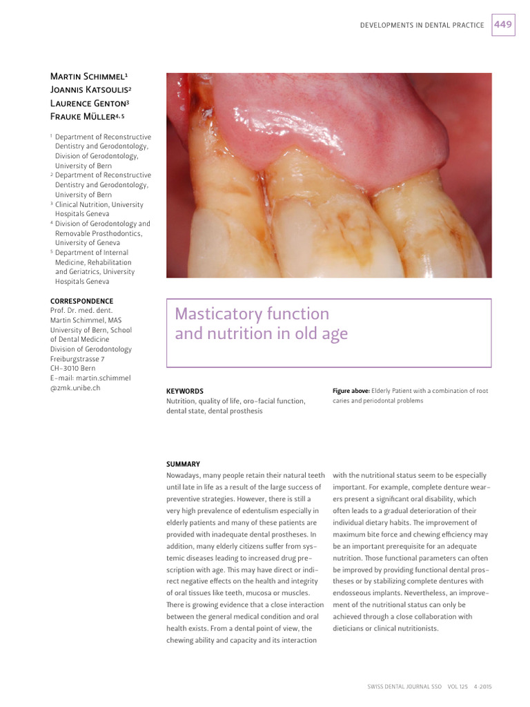 Masticatory Function and Nutrition in Old Age | PDF | Dentistry | Tooth