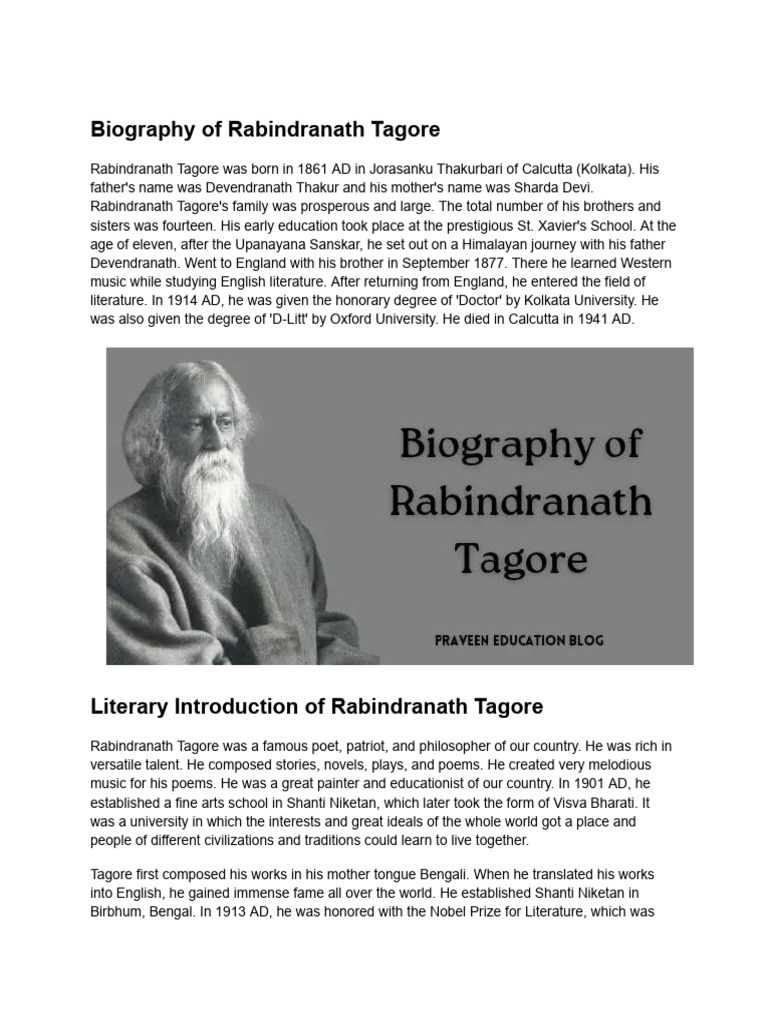 Biography of Rabindranath Tagore PDF | PDF | Rabindranath Tagore