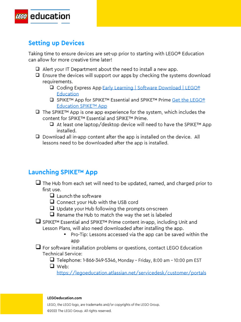 LEGO Education Technical Specifications and Device Support | PDF