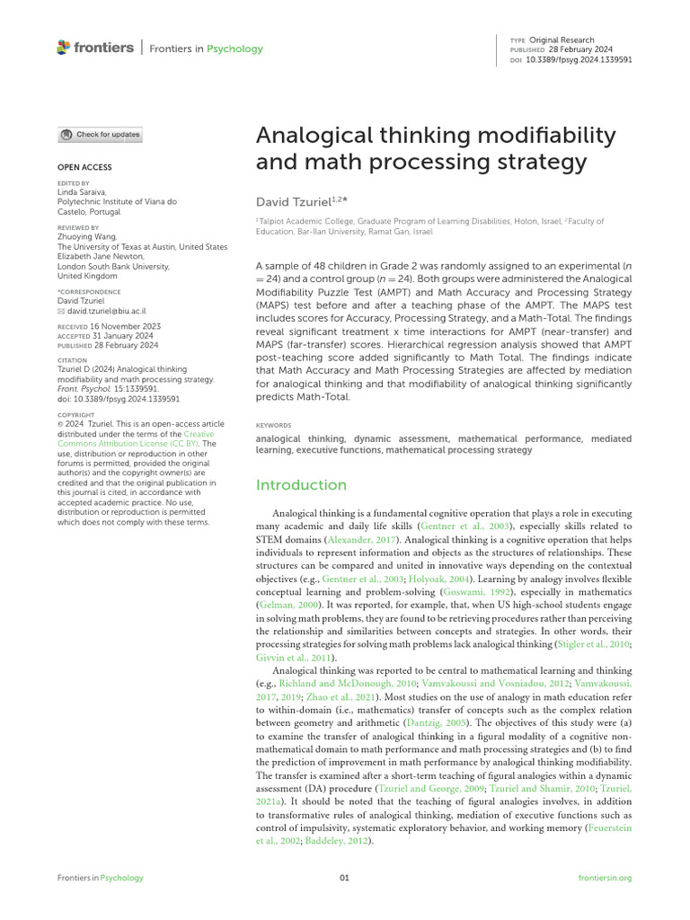 Analogical Thinking Modifiability and Math Process | PDF | Analogy ...