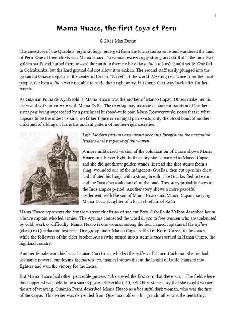 Mama_Huaco_the_first_Coya_of_Peru | PDF | Inca Empire | Peru