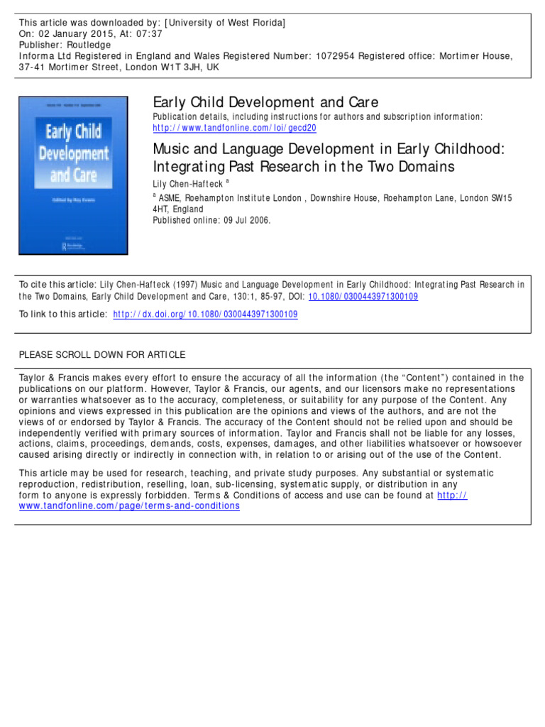Music and Language Development in Early Childhood | PDF | Speech ...
