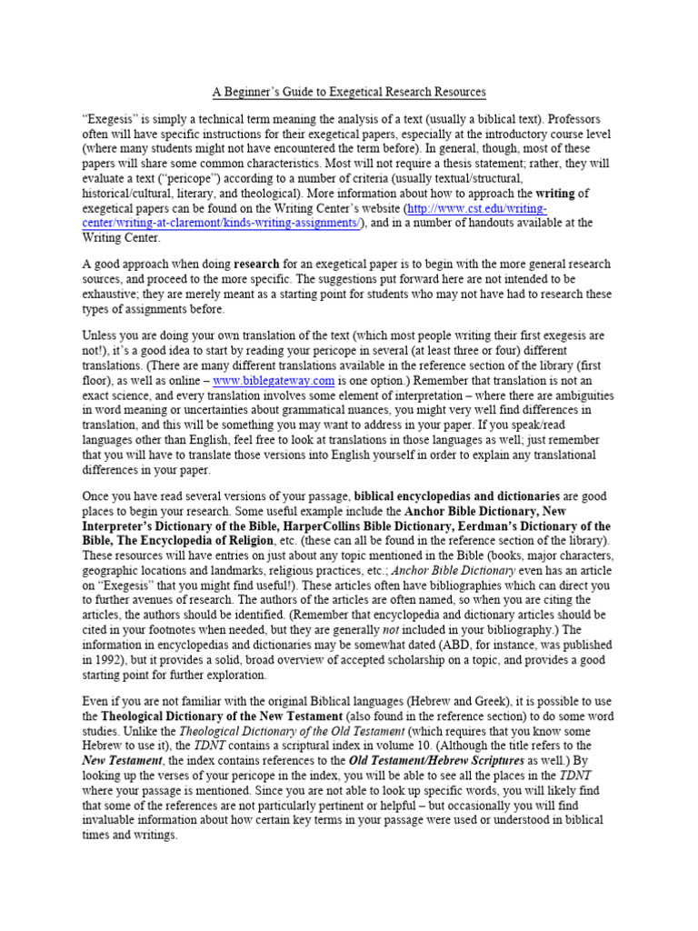 Exegetical Research Resources Writing Center Handout | PDF | Exegesis ...
