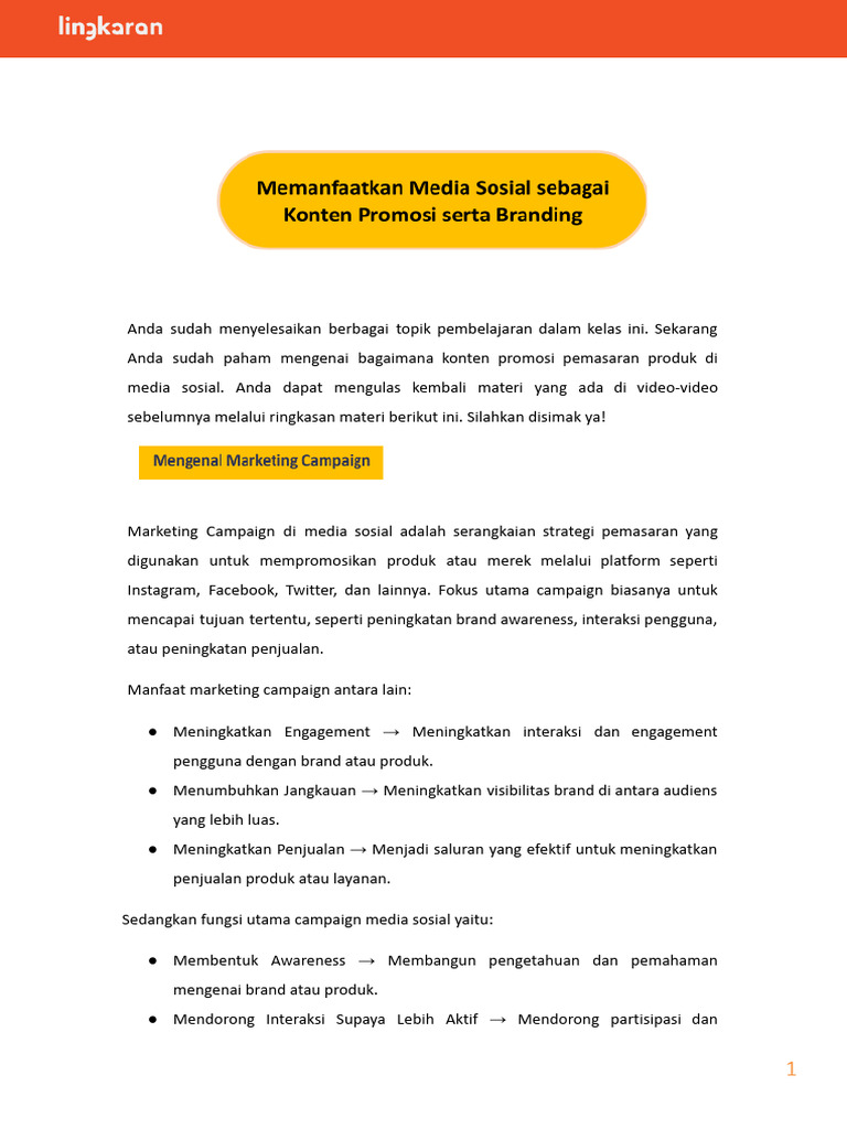 Topik 4 - Memanfaatkan Media Sosial Sebagai Konten Promosi Serta Branding - Docx-1703832128727 | PDF