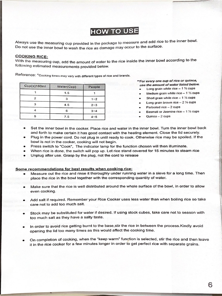 Rice Cooker Manual | PDF