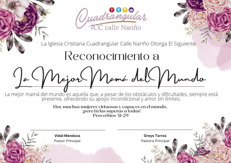 Reconocimiento a la Mejor Mamá del Mundo | PDF