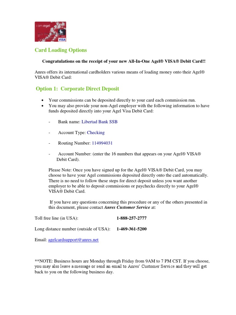 Agel Visa Debit Card Loading Instructions | Download Free PDF | Debit ...
