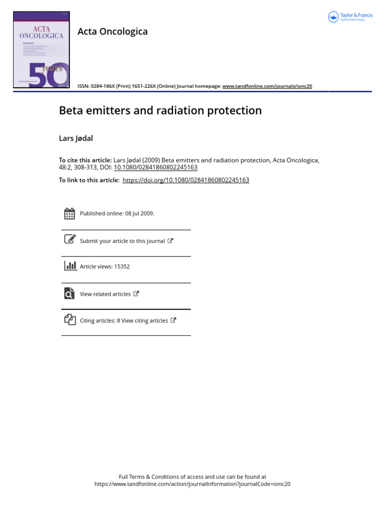 Beta Emitters and Radiation Protection | PDF | Radiation Protection ...