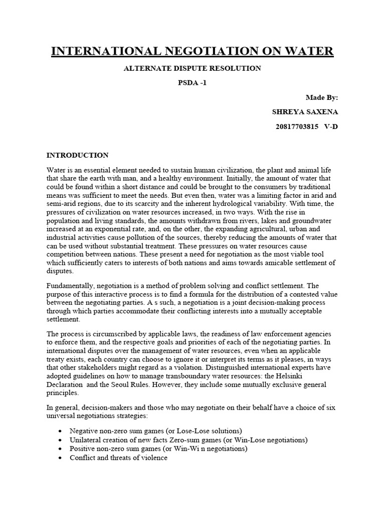 International Negotiation On Water | PDF | Negotiation | Water