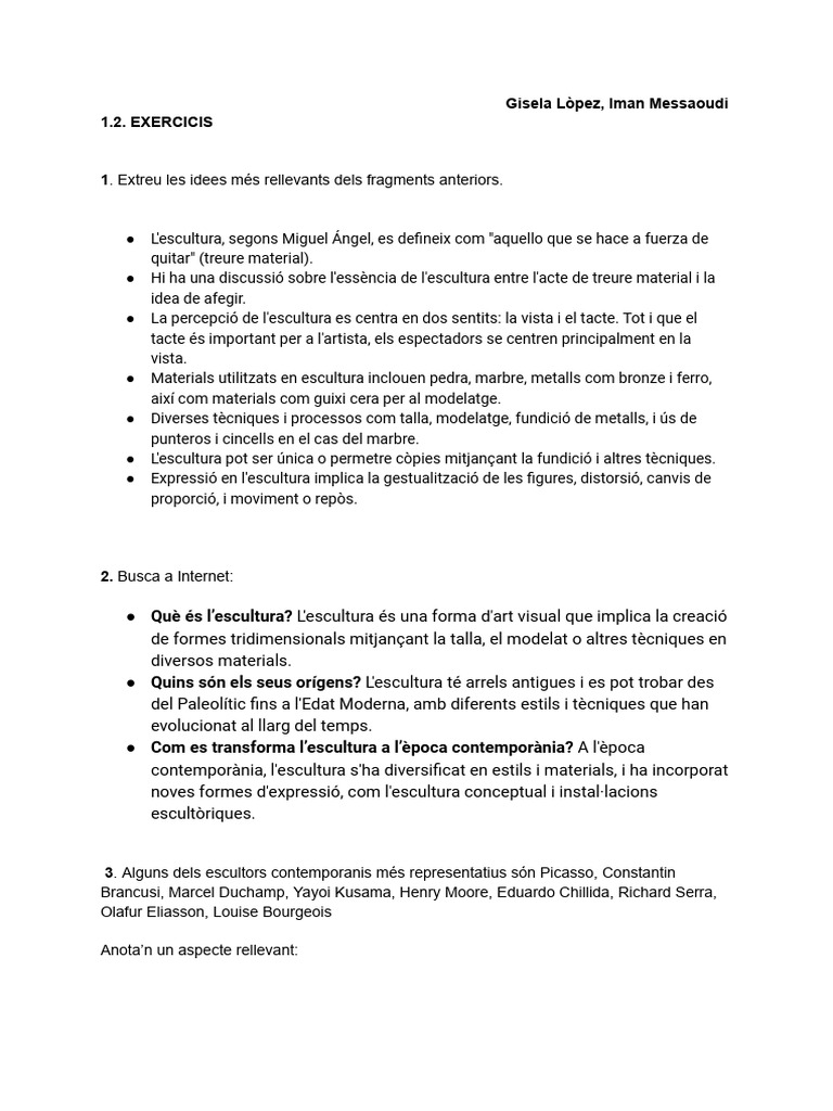 Gisela Lòpez, Iman Messaoudi 1.2. Exercicis | PDF