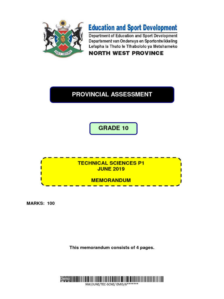 Grade 10 Technical Science June Memo | PDF | Physical Phenomena ...