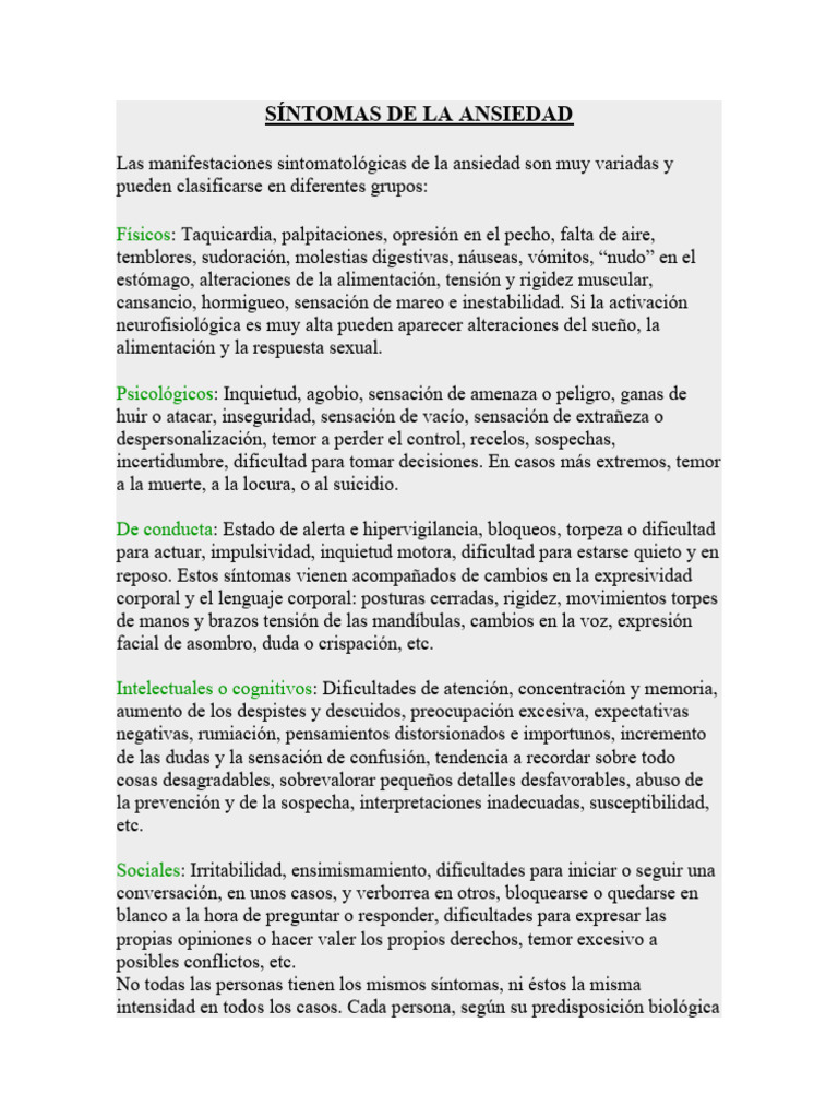 Síntomas de La Ansiedad | PDF | Ansiedad | Temor