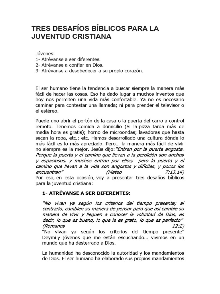 Tres Desafíos Bíblicos para La Juventud Cristiana | PDF | Pecado | Creencia religiosa y doctrina