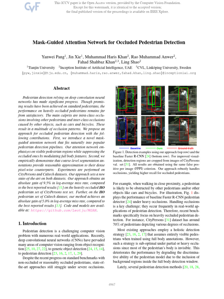 Pang Mask-Guided Attention Network For Occluded Pedestrian Detection ICCV 2019 Paper | PDF ...