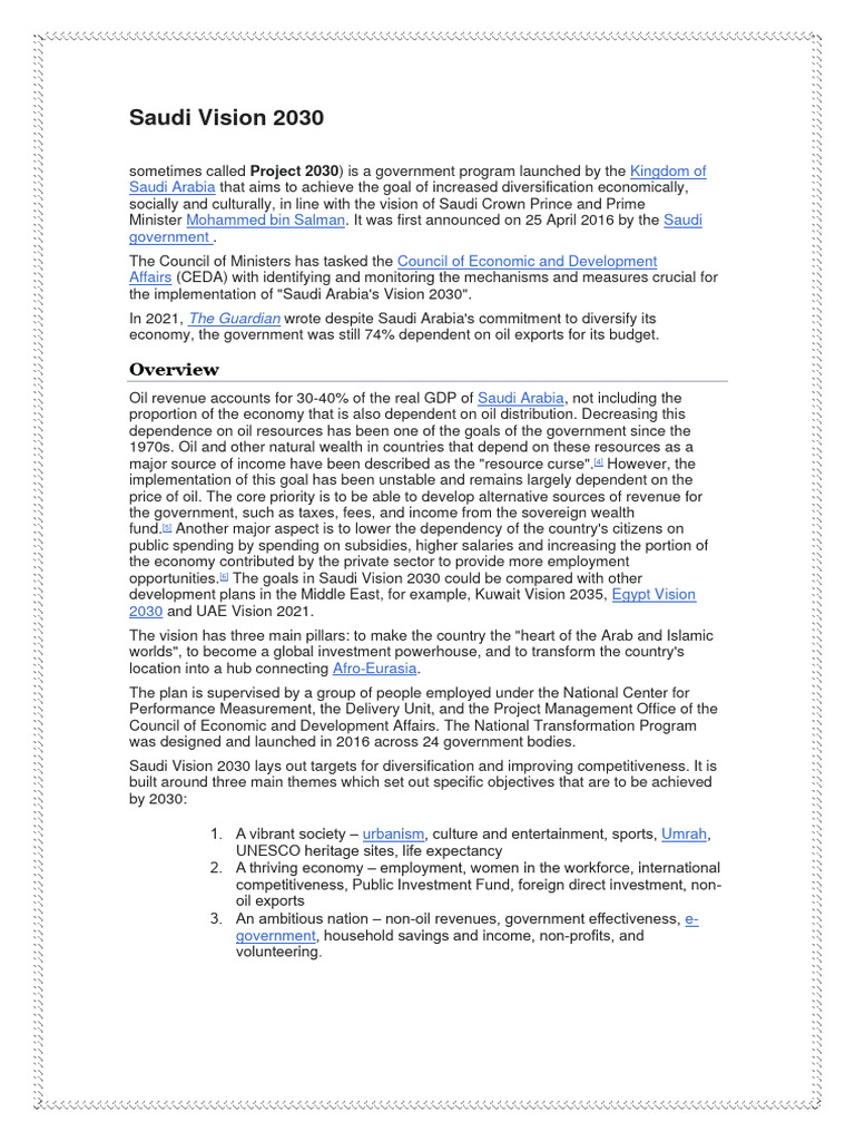 Saudi Vision 2031 | Download Free PDF | Economies