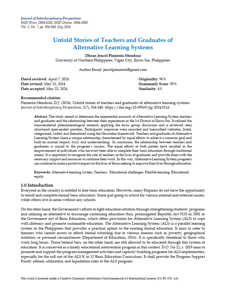 Untold Stories of Teachers and Graduates of Alternative Learning ...