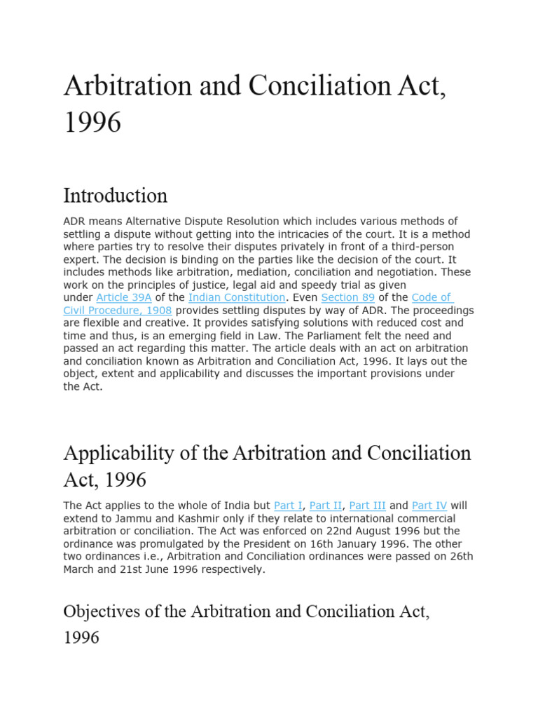 Arbitration and Conciliation Act | PDF | Arbitration | Alternative Dispute Resolution