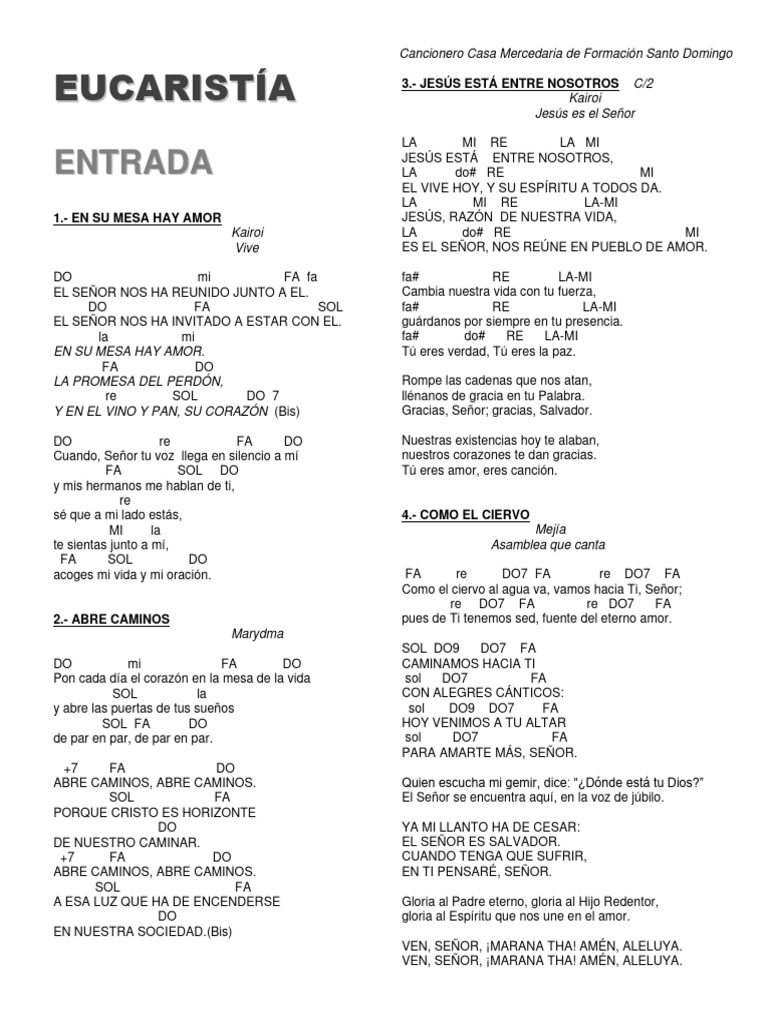 Cancionero Con Acordes Pdf Eucaristía Amor