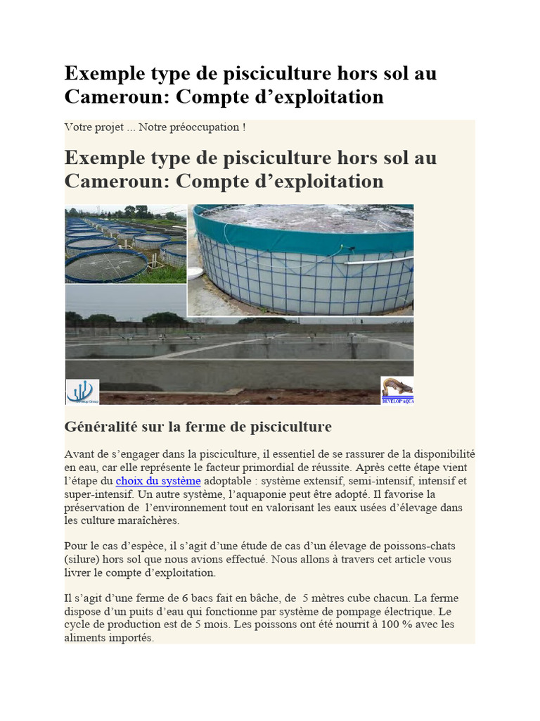 Pisciculture Hors Sol au Cameroun | PDF | Sol (pédologie) | Aquaponie
