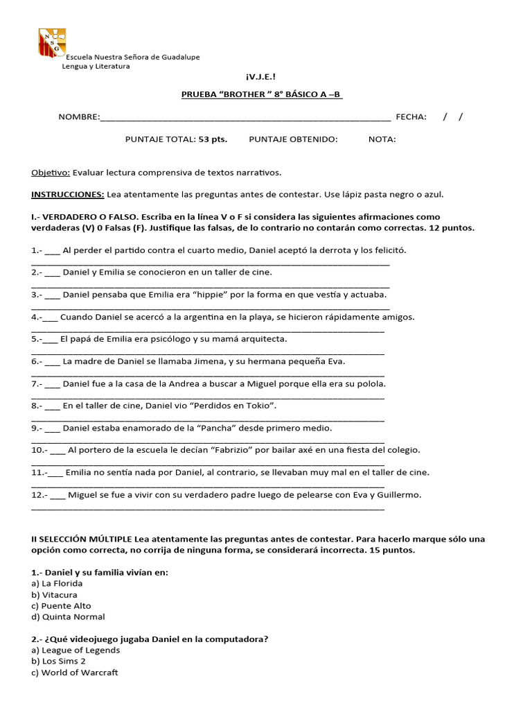 Prueba Brother Lyl 2024 | PDF