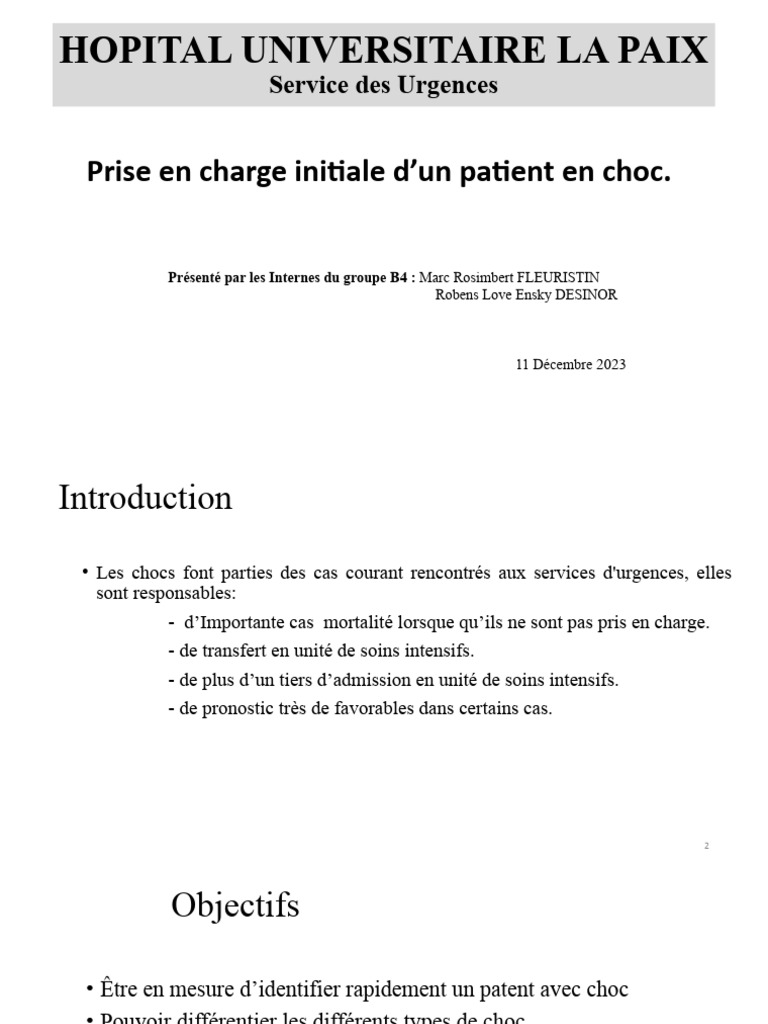 Prise en Choc | PDF | État de choc circulatoire | Saignement