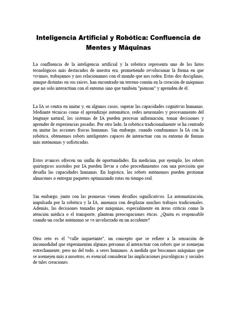 Ensayo Sobre Inteligencia Artificial y Robótica | PDF | Inteligencia artificial | Inteligencia ...