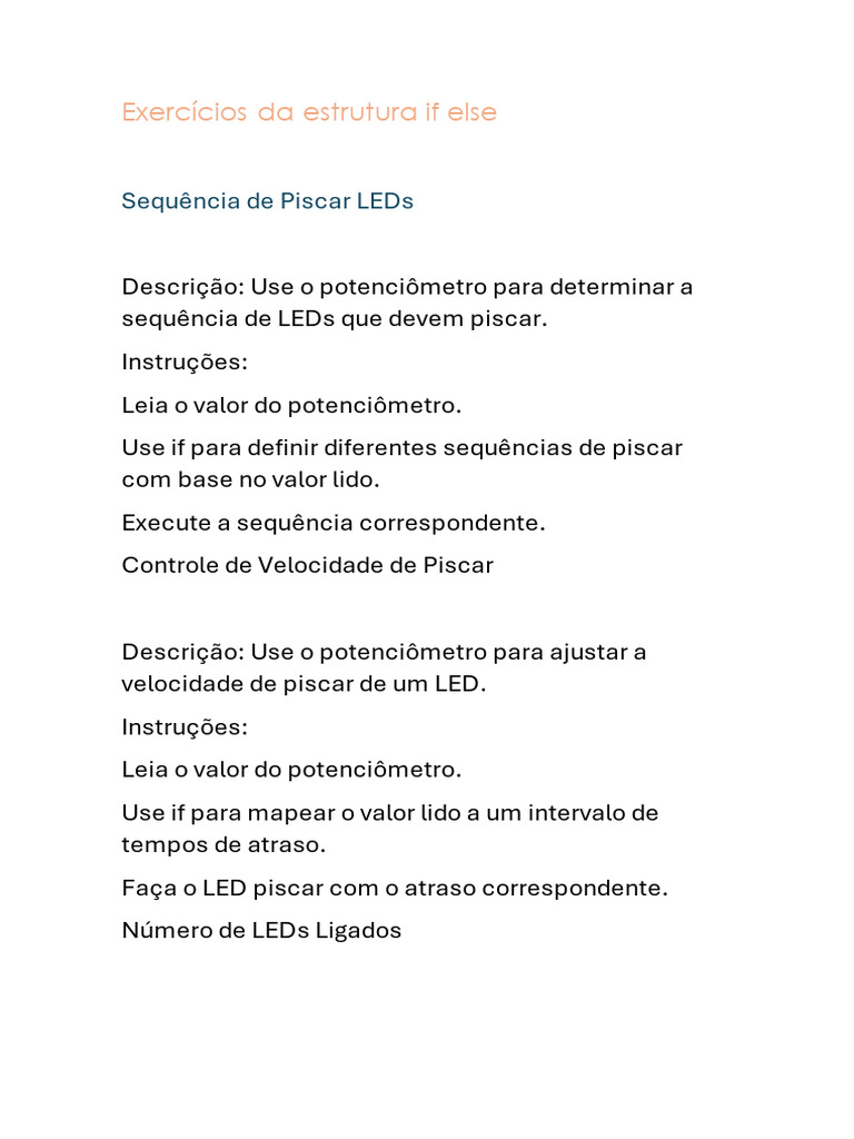 Exercícios - Estrutura - Ifelse | PDF | Arduino | Diodo emissor de luz