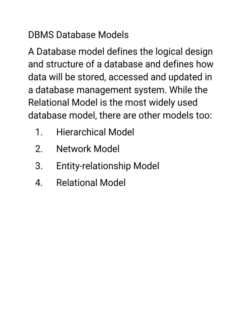 DBMS Database Models | PDF | Databases | Data Management Software DBMS Database Models | PDF | Databases | Data Management Software