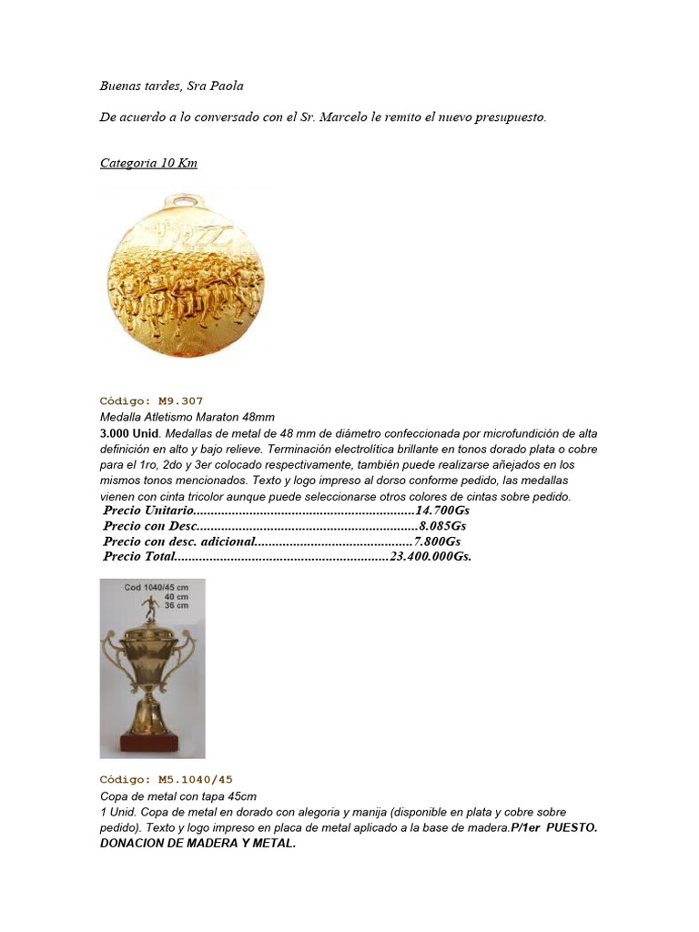 Presupuesto - Trofeos y Medallas | PDF | Mineralogía | Química