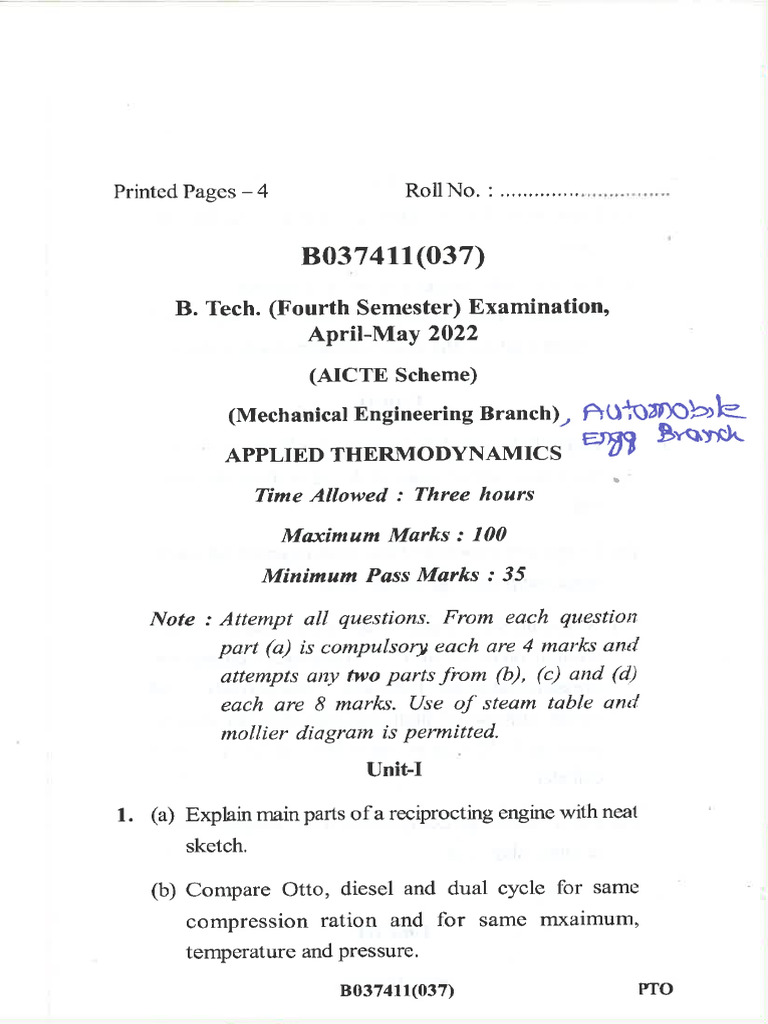 2022-Apr-May Applied Thermodynamics (AICTE) | PDF