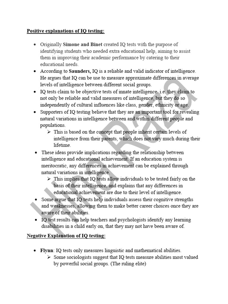 Positive and Negative Explanations of IQ Testing | PDF | Intelligence ...