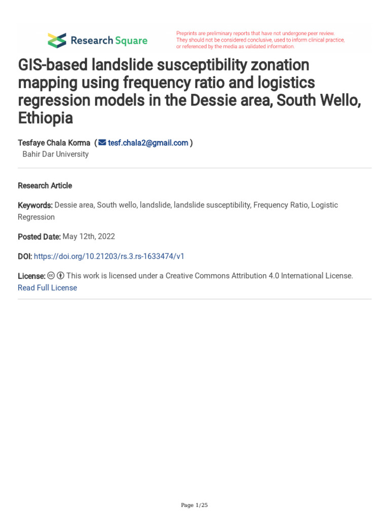 GIS-based Landslide Susceptibility Zonation Mapping Using Frequency Ratio and Logistics ...