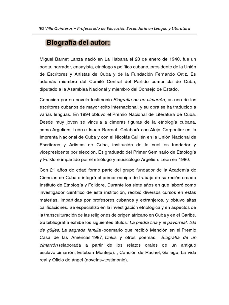 Analisis Biografia de Un Cimarrón | PDF | Historia | Clásicos