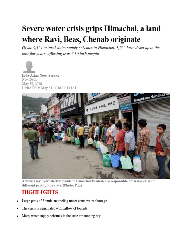 Himachal Water Crisis: Causes and Impact | PDF | Water Scarcity ...