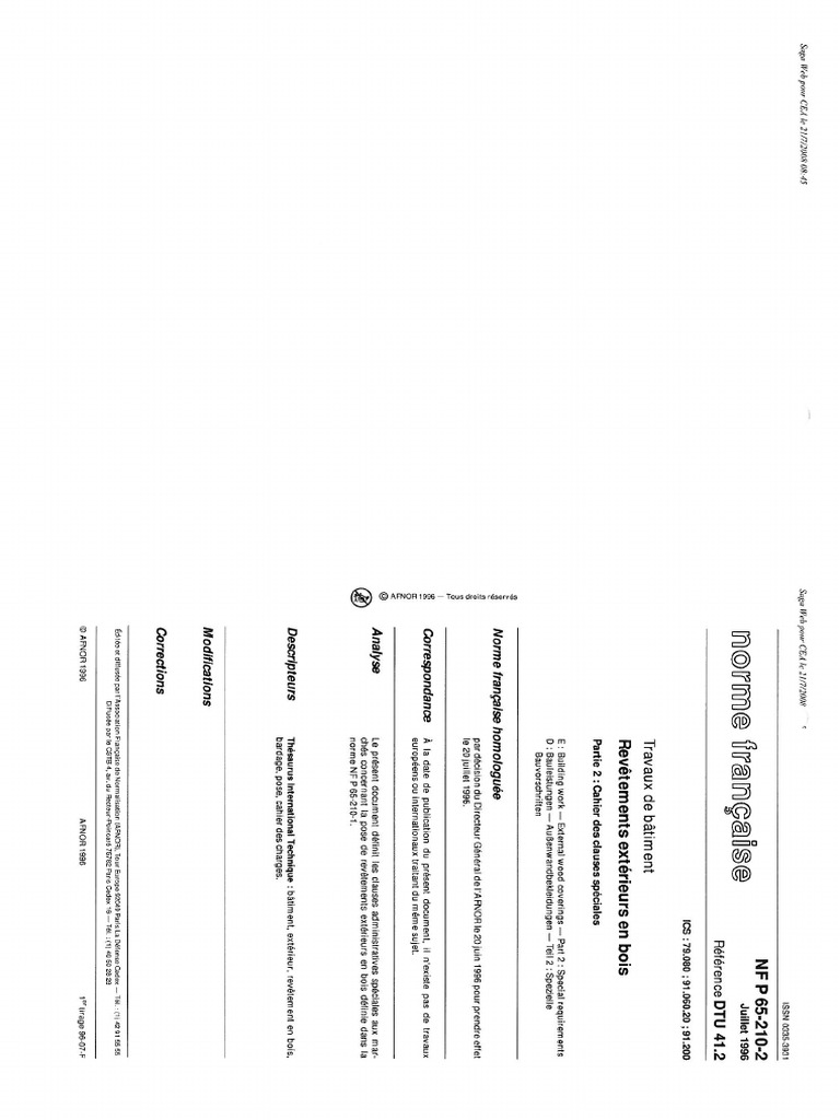 DTU 41.2 (1996) NF P65 210-2 Revetement Extérieur en Bois | PDF