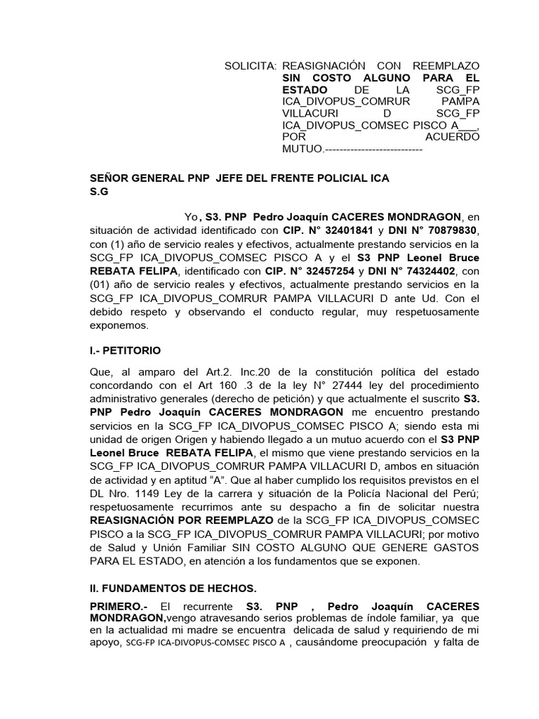 Reasignación Policial por Salud y Familia | PDF | Policía | Perú