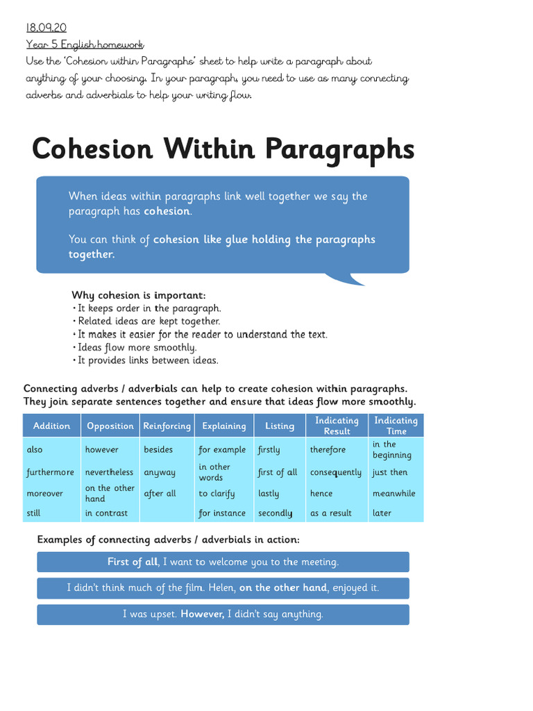 18.09.20 - Cohesion Within Paragraphs | PDF