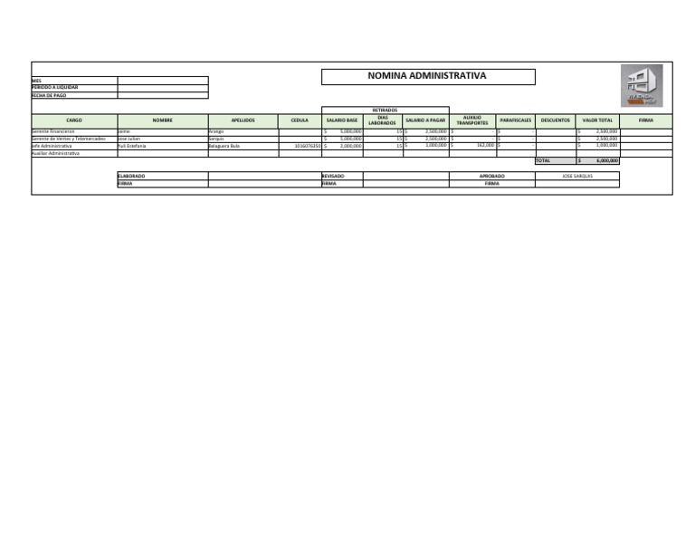 Formato Nomina Admon | PDF