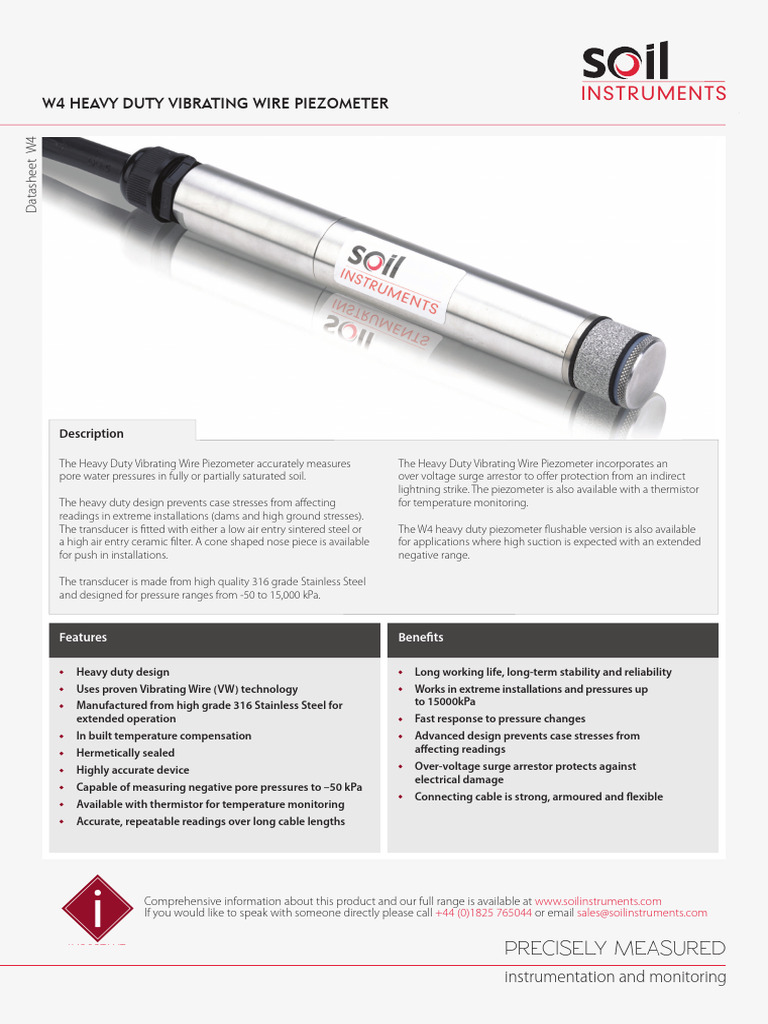 W4 Heavy Duty Piezometer | PDF | Pressure Measurement | Electrical Engineering