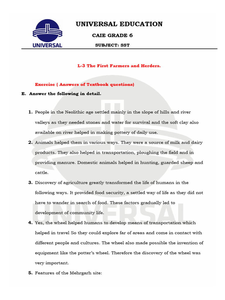 Ch- 3 The First Farmers and Herders -Grade 6 brief -CAIE(2020-21) | PDF