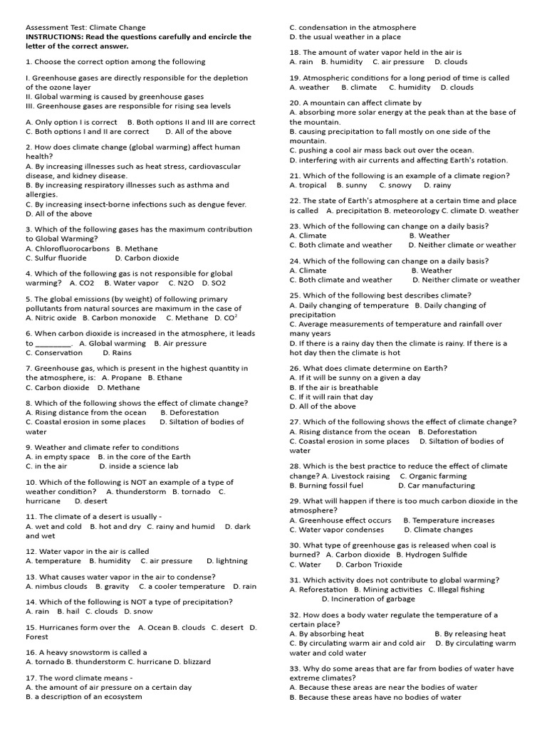 Assessment Test Climate | PDF | Climate Change | Atmosphere Of Earth