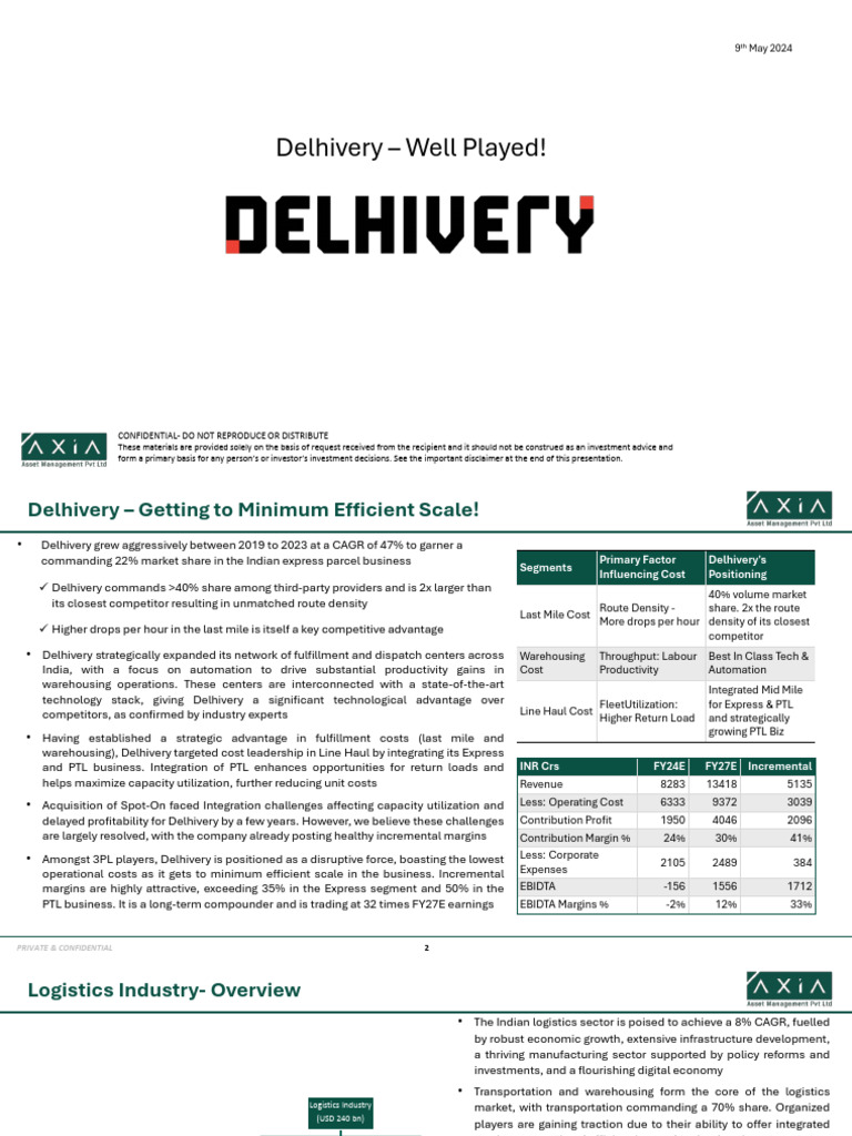 Delhivery Investment Memo 1715945642 | PDF | Cargo | Logistics