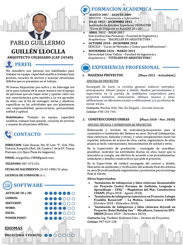 Cv-Pablo Guillermo Guillen Lloclla | PDF | Ingeniería