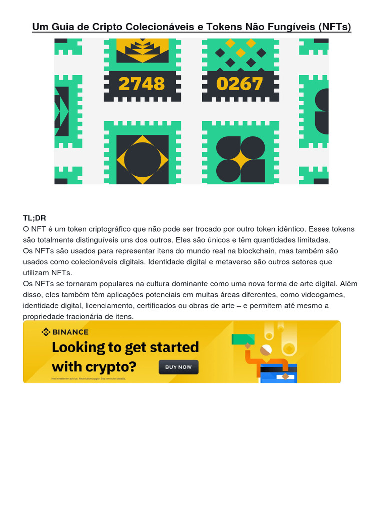 Um Guia de Cripto Colecionáveis e Tokens Não Fungíveis | PDF | Jogos e Atividades