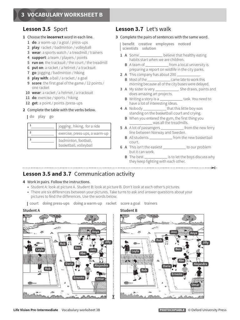Sport Vocabulary Worksheet 3B | PDF