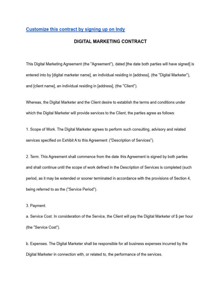 Digital Marketing Contract Template Indy 41cbb1dca8 | PDF | Indemnity ...