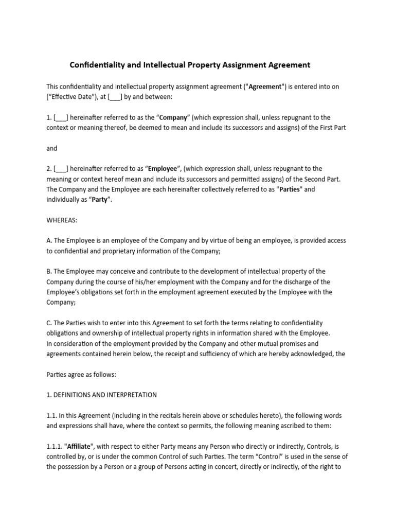 Confidentiality and Intellectual Property Assignment Agreement | PDF | Indemnity | Employment
