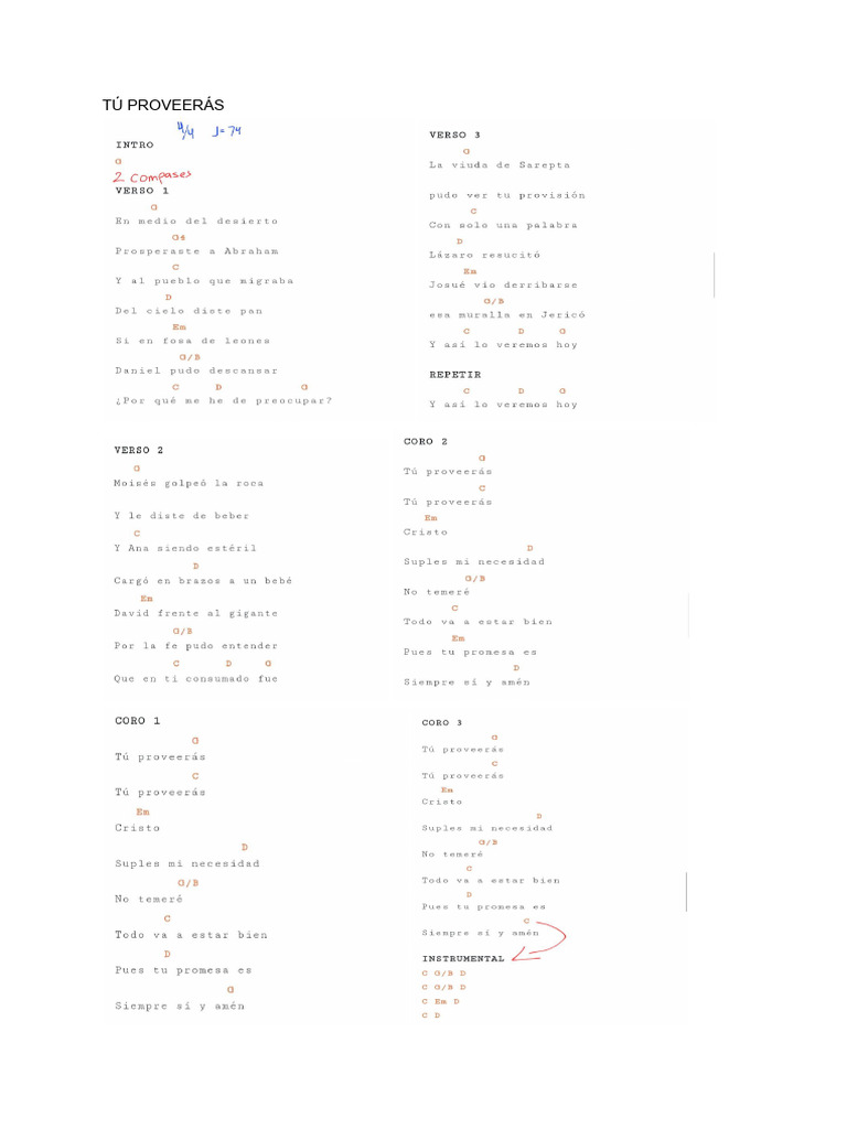 Tú Proveerás Acordes | PDF