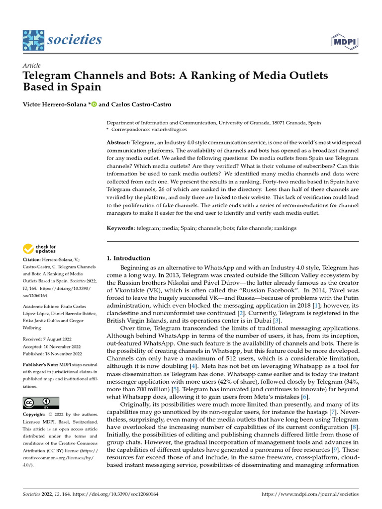Telegram Channels and Bots A Ranking of Media Outl | PDF | Mass Media ...
