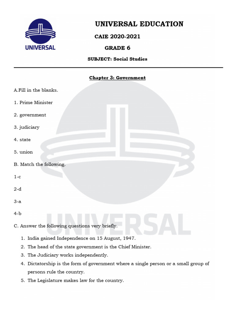 SST GRADE 6-Government Resources | PDF | Government Of India | Government